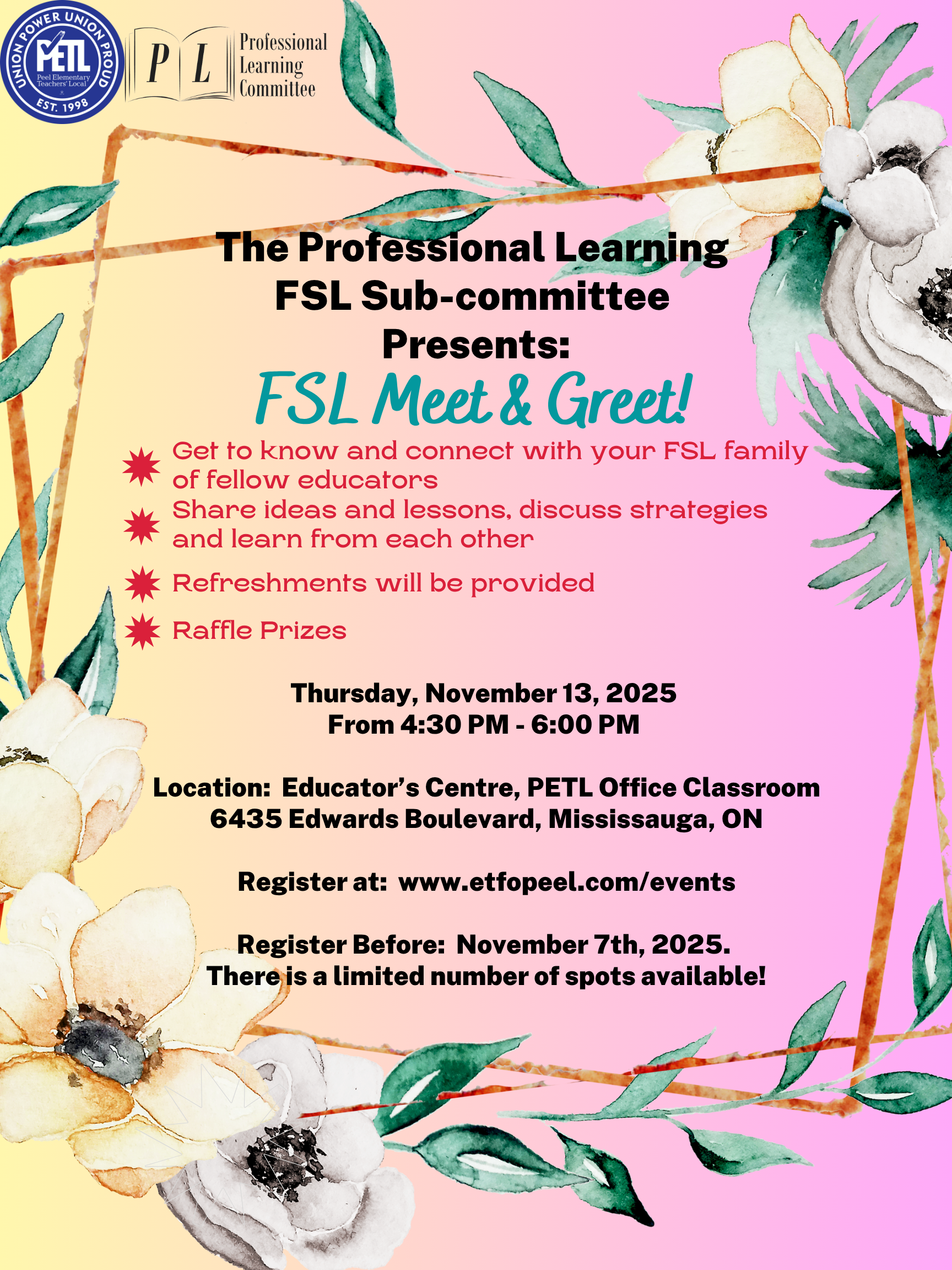 FSL Meet and Greet (Thurs Nov 13 - PL FSL Sub-committee) - PETL